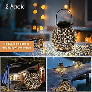 2 Pack Solar Lanterns Outdoor Waterproof, Outdoor Hanging Solar Lanterns Warm White Garden Lanterns Patio Halloween Decor for Garden Landscape Decoration (Flower 2 Pack)