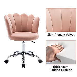 Home Office Desk Chair Cute Velvet Vanity Chair for Makeup Room Swivel Desk Chair with Shell Back Task Chair Girls Makeup Chair with Wheels Swivel Task Chair Rolling Chair for Bedroom Living Room