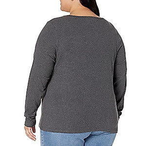 Amazon Essentials Women's Slim-Fit Layering Long Sleeve Knit Rib Crew Neck (Available in Plus Size), Pack of 2, Black/Charcoal Heather, Large