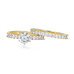 AVORA 10K Yellow Gold 1 Ct Solitaire Simulated Diamond CZ Anniversary Bridal Engagement Wedding Band Ring Set - Size 8