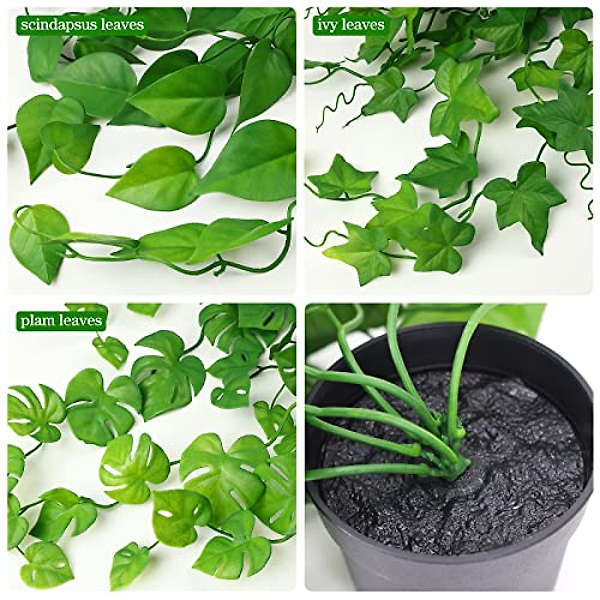 CEWOR 3 Pack Fake Hanging Plants Artificial Potted Plants Small Faux Hanging Vines in Pots for Indoor Outdoor Office Room Decor(Green)