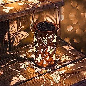 Solar Lanterns Outdoor Hanging Lantern Lights, Butterfly Outdoo Decor Lantern, Waterproof LED Decorative Garden Light Delicate Garden Decoration for Patio, Yard, Pathway, Landscape