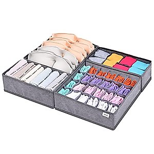 ULG 4-Pack Socks Underwear Drawer Organizer Divider, Washable Dresser Drawer Organizer Foldable Oxford Fabric Closet Organizers and Storage Boxes for Socks, Underwear, Ties, Belts (Light Grey)