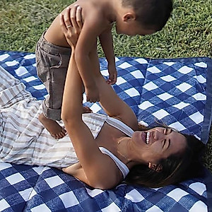 Little Unicorn 5'x5' Outdoor Family Picnic & Beach Blanket | Durable & Water-Resistant Fabric | Compact Fold & Easily Wipes Clean | Zipper Pocket (Navy Plaid)