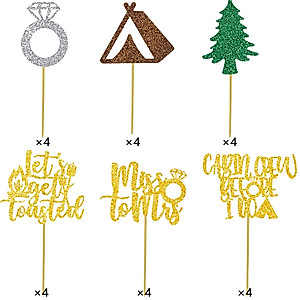 Camping Bachelorette Cupcake Toppers Mountain Hiking Camp Bridal Shower Party Decoration Miss To Mrs Tent Tree Food Picks