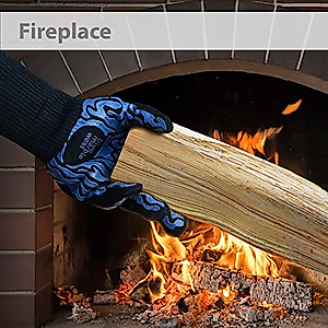 Extreme Heat Resistant BBQ Grill Gloves, Oven Mitts, Protection Up to 1472°F, Aramid Fiber, Non-Slip Silicone.