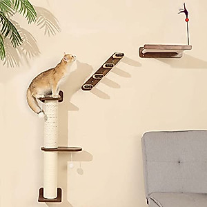 TAMFOM Cat Scratching Post,Wall Mounted Cat Tree,4''Diameter Wooden Cat Wall Furniture, Modern Cat Shelves,Cat Scratchers for Indoor Cats