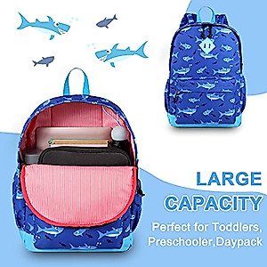 VASCHY Toddler Backpacks Boys, Lightweight Water Resistant Daycare Preschool Backpack for Little Boys and Girls w Chest Strap Ocean Shark