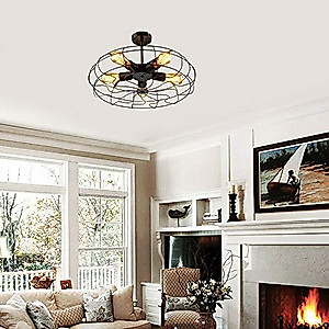 Gdrasuya10 5 Lights Metal Cage Chandelier, Semi Flush Mount Ceiling Lights Vintage Farmhouse Pendant Hanging Lighting Industrial Laundry Room Light Fixtures