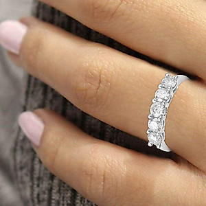 Beyond Brilliance 1.00 Carat Diamond, Prong-set, 10K White Gold Round Cut Five Stone Anniversary Band (I-J, I2-I3) | Natural Diamond Rings For Women | Gift Box Included