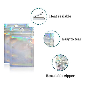 200 Pcs Clear Front Resealable Heat Sealable Foil Bags with Hang Hole 2.3x3.9 inch (Inner 1.9x2.5 inch) for Zip Bulk Food Storage Lock Bag Reclosable Airtight Heat Seal Pouch Zipper Lock Packaging