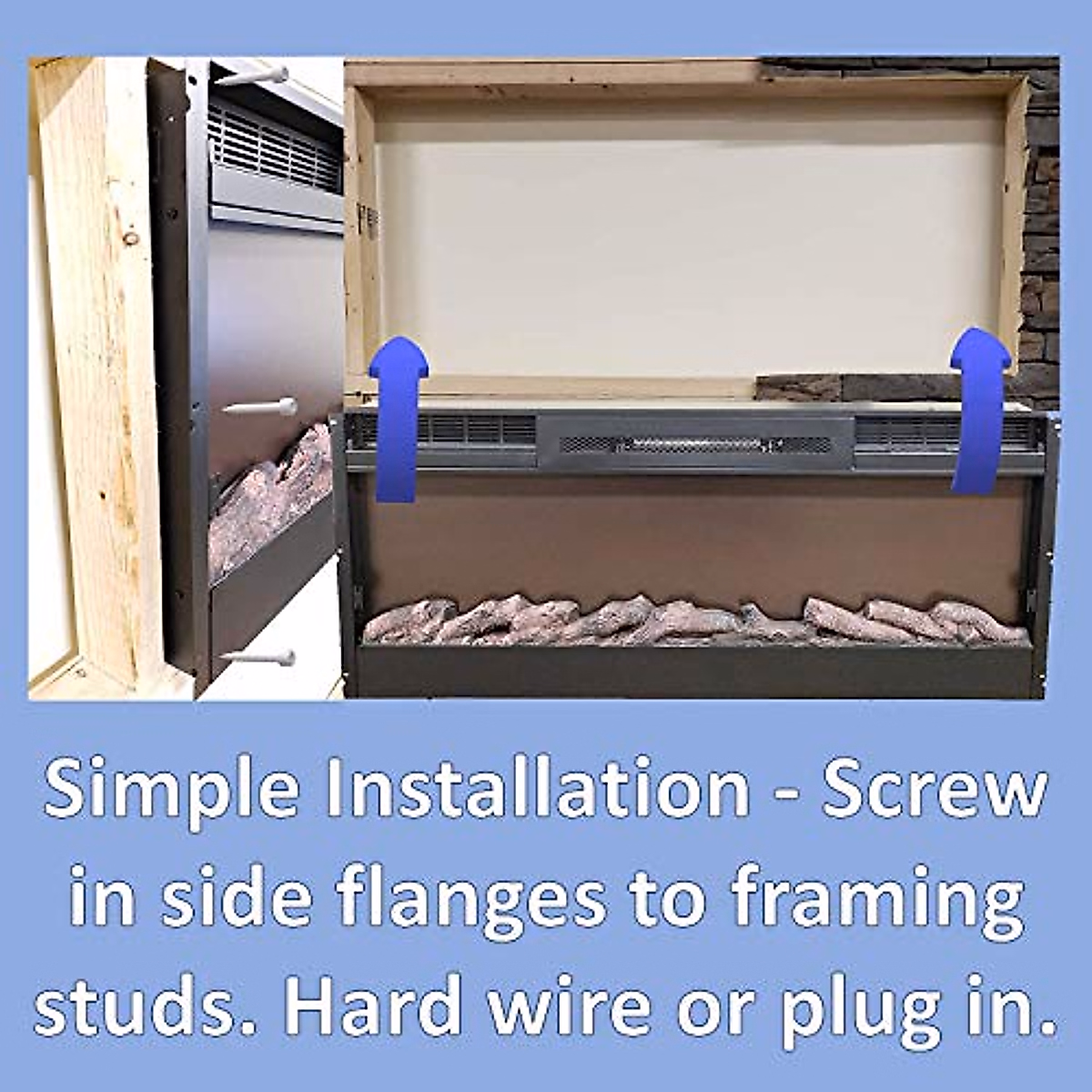 The Sideline Deluxe™ by Touchstone - Stainless Steel Electric Fireplace - 50 Inch Wide - in Wall Recessed - 5 Flame Settings - Multiple Color Flame - 1500W Heater - Log & Crystal Hearth Options- 86273