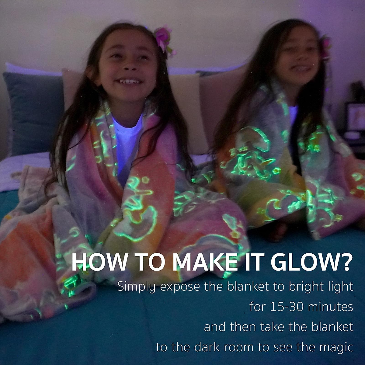 Glow in The Dark Rainbow Unicorn Flannel Throw Blanket – Soft and Cozy for Girls Ages 3 to 10, Suitable for Bedroom, Travel, Camping, Napping, Christmas and Birthday Gift for Girls, Size 50"x60"