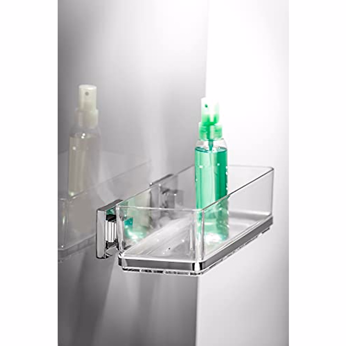 WENKO Vacuum-Loc Wall Shelf Quadro, Stainless steel, Silver Shiny, 25.5 x 14 x 8.5 cm