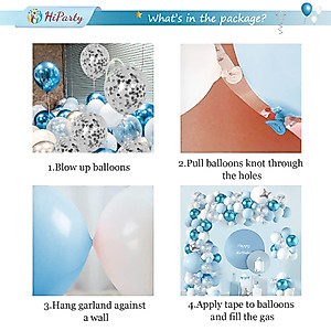 Upgraded,105PCS Gender Reveal Baby Shower Decorations for Boy,Blue and White Birthday Balloons Garland Arch Kit, Oh Baby Birthday Banner, Giltter Dots Birthday Garland+Pump+Complete Accessories