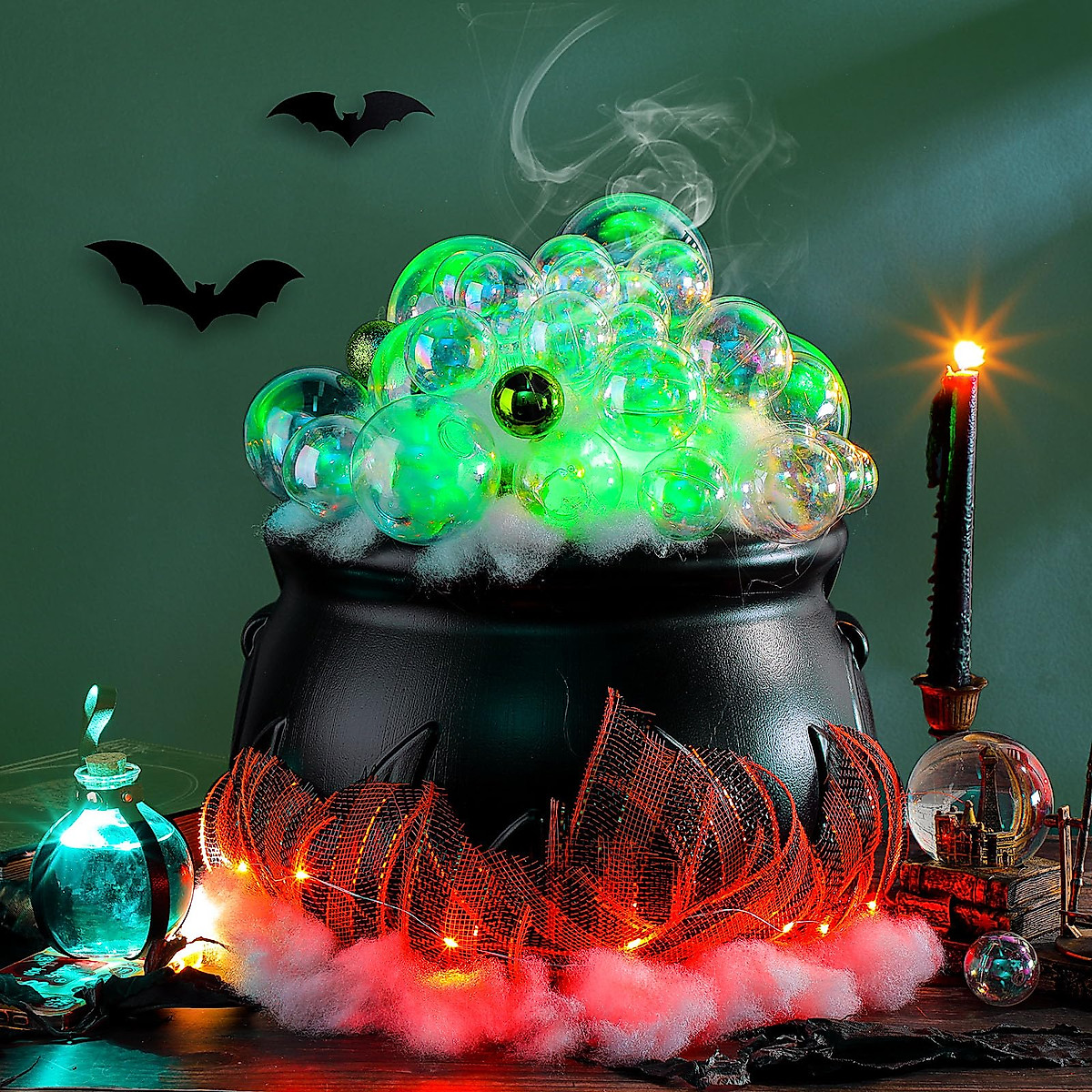 Liliful Halloween Cauldrons Decorations Black Plastic Bubble Witch Large Cauldron DIY Set Halloween Indoor Outdoor Decor(59 Pcs,14.5 x 9.8 Inch)