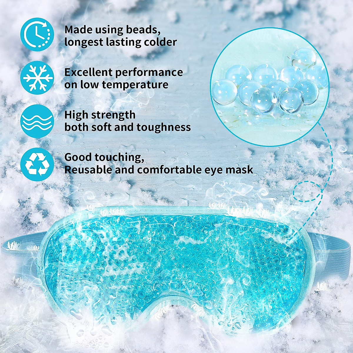 Cooling Eye Mask with Gel Bead, Reusable Cold Compress Ice Pack Sleeping Eye Cooling Pads for After Eyelid Surgery, Puffiness, Puffy Eyes, Headache, Migraine Relief(Blue)