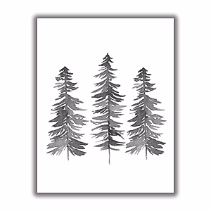 Evergreen Pine Forest Trees Watercolor Wall Art - 11x14 UNFRAMED Abstract Modern Nordic-Look Decor Print. Calming, Neutral Shades of Gray & White.