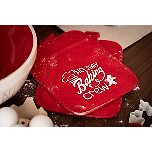 Christmas Gift for Mom Grandma, Potholder with Pocket, Holiday Baking Gift, Cookie Pot Holder Set, Red Oven Mitt, Pack of 2