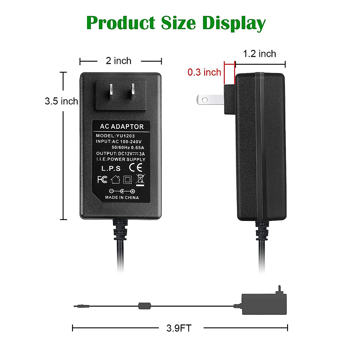 12V 3A Power Supply - LeTaoXing AC 100-240V to DC 12V 36W Switching Power Adapter Transformers 12V/3A for Home Security Camera Surveillance DVR NVR Led Light Strip (1 Pack)