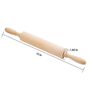 Classic Wood Rolling Pin for Baking - Professional Dough Roller with Handle, Essential Wooden Tool for Making Cookie, Fondant, Pizza, Pastry, Pie, Bread, Tortilla, Pasta, etc.