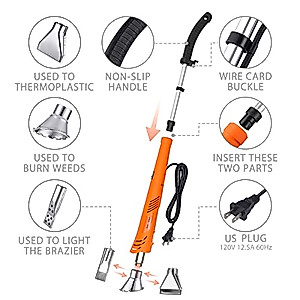 Electric Weed Burner, 1500W Weed Burner, Electric Weed Torch Up to 700℃, Environmental Friendly Weed Burner Torch with 3 Nozzles and 3M Cable, Portable Weed Torche for Garden, Patio, Drivewa
