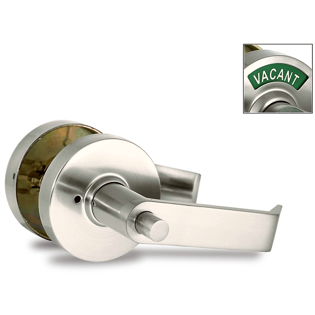 VIZILOK ADA Compliant, Single Egress Indicator Privacy Lock C5FN-L Durable ANSI Grade 2 Comp Commercial LeftHanded Non Reversible in-Use or Vacant Push Button Lever - Satin Nickel