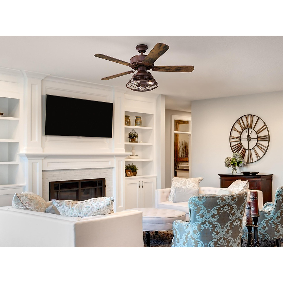 Westinghouse Lighting 74001B00 Vintage-Style Barnett, Smart WiFi Ceiling Fan Compatible with Amazon Alexa and Google Home with LED Light, Remote Control, 48 Inch, Barnwood Finish, Cage Shade