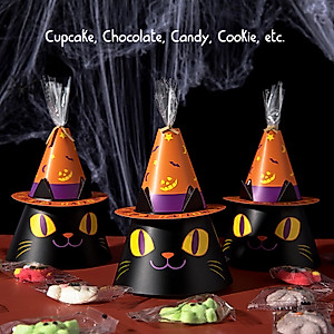 PARBEE Halloween Treat Boxes 20 Set Black Cat Candy Box with Cellophane Cookie Bags & Twist Ties, Trick or Treat Goodie Bags Halloween Party Tabeltop Centerpiece