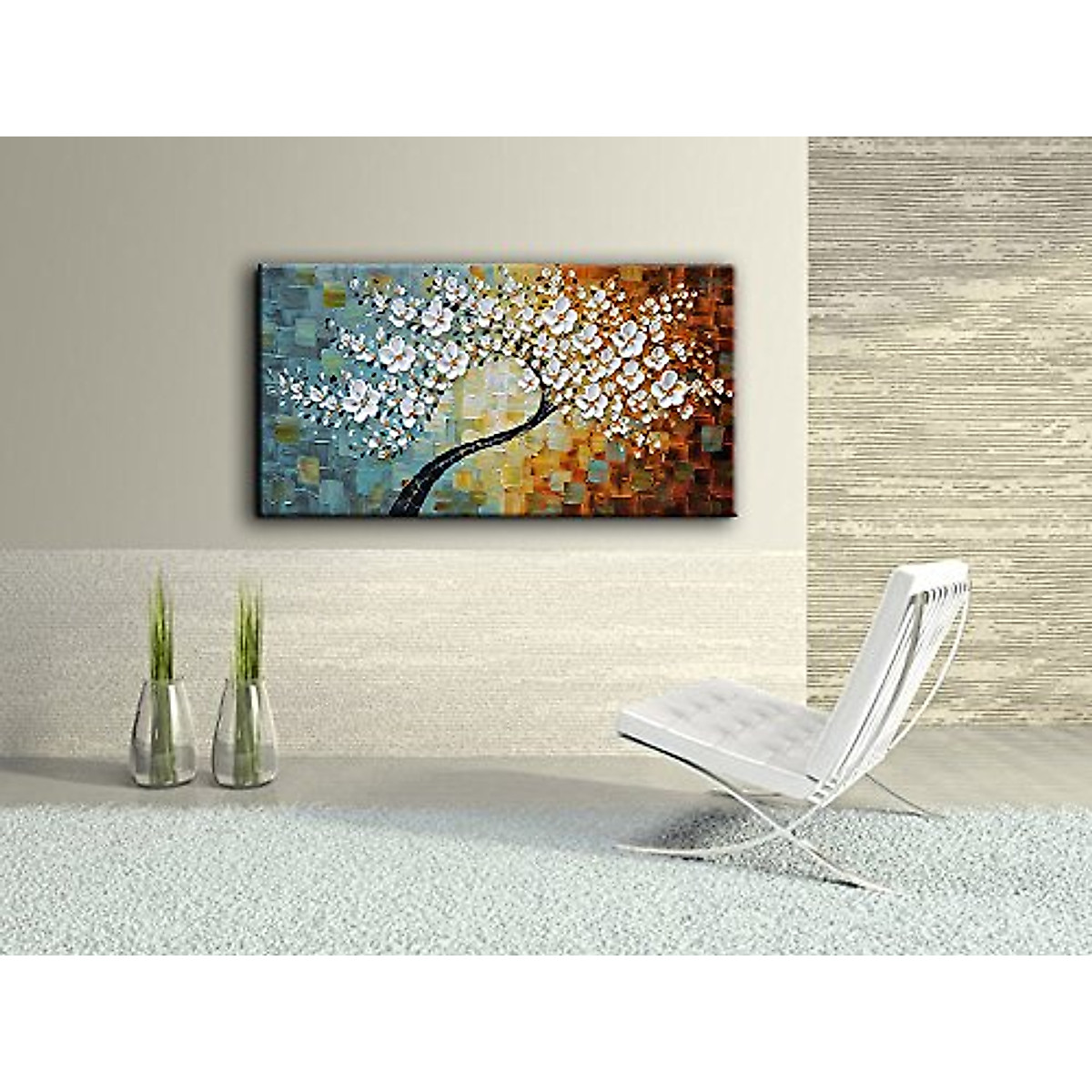 YaSheng Art -100%hand-painted Contemporary Art Oil Painting On Canvas Texture Palette Knife Landscape Paintings Modern Home Interior Decor Abstract Art 3D Flowers Paintings Ready to hang 20x40inch