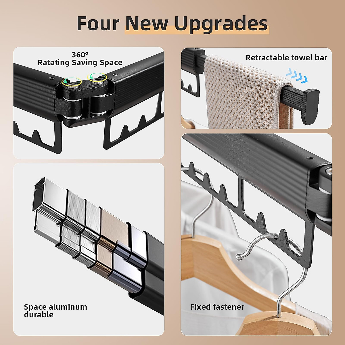 APROMOOM Wall Mounted Clothes Drying Rack Retractable Drying Rack Clothing with 8-inch Hanging Rod, Collapsible Drying Rack Indoor Space Saver for Balcony Laundry & Bathroom