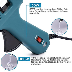 Full Size Hot Glue Gun, 60/100W Dual Power Fireproof Glue Gun with 15 Pcs Premium Glue Sticks (7/16"), Fast Preheating,Hot Glue Gun Kit for Crafting, Arts, DIY and Quick Home Repairs (Blue)