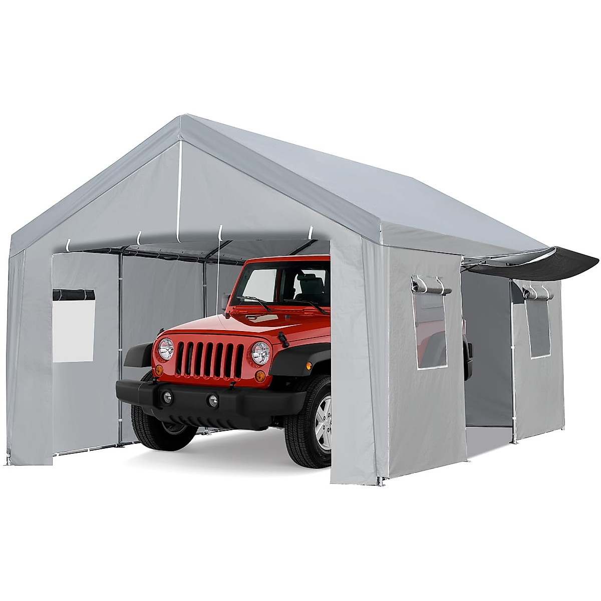 ACONEE Carport 10×20 FT Heavy Duty Car Canopy with Ventilated Windows, Removable Sidewalls & Zipper Doors, Portable Garage Boat Shelter Tent Outdoor, Waterproof All-Season Tarp for SUV, Car, Truck