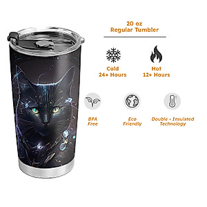 20oz Mythical Fantasy Starry Cat Tumbler, Gifts for Cat Lovers, Coffee Thermos for Women, Stainless Steel Double Wall Vacuum Insulated Coffee Mug, Travel Cup with Lid