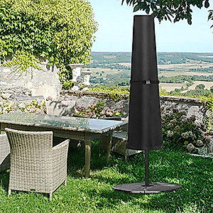 GARDRIT Patio Umbrella Cover, Waterproof 600D Oxford Fabric Umbrella Covers with Smooth Long Zipper and Telescopic Rod, Fits Outdoor Market Umbrellas 7ft to 11ft, Black