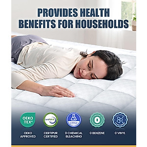 Novted Memory Foam Mattress Pad Queen for Pressure Relief, Strong-Support & Ultra-Cozy Mattress Topper, Breathable Soft Microfiber Protector, Noiseless Bed Cover Vinyl Free, 8-21'' Deep Pocket