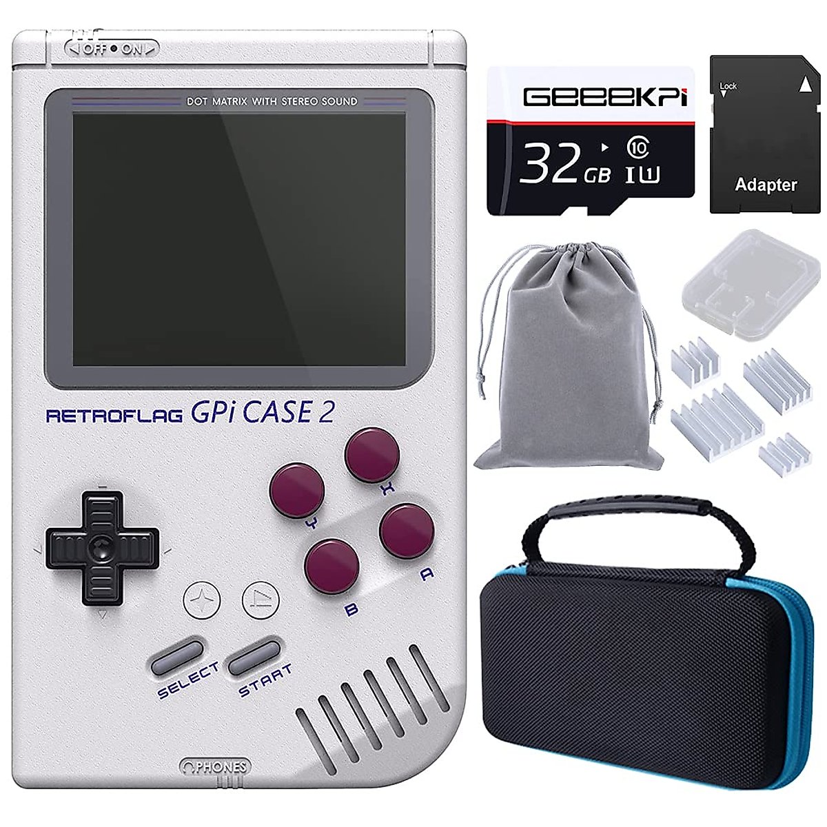 Retroflag GPi CASE 2 with Carrying Bag,32GB Card,Heatsinks for Raspberry Pi CM4, with 3.0” LCD and 4000mAh Li-on Rechargeable Battery