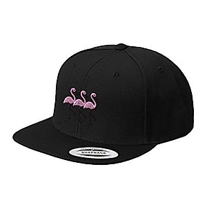 Speedy Pros Pink Flamingos Embroidered Flat Visor Snapback Hat Black