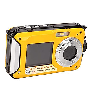 Digital Camera, FHD 2.7K 48MP Vlogging Camera with 16X Digital Zoom, Dual LCD Screen Rechargeable Battery, Waterproof Compact Kids Camera for Adults, Kids, Student, Teens (Yellow)