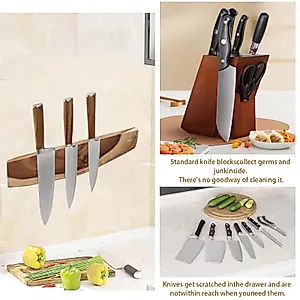 CHI SHANG 12.5 Inch Magnetic Knife Holder for Wall,Acacia Wood Knife Magnetic Strip,Knife Holder Wood Magnetic,No Drilling Knife Magnetic Strip-Strong Knife Magnet- for Kitchen Knives and Tools
