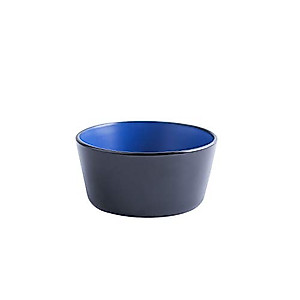 Stone Lain 16 Pieces Two-Tone Color Glaze without Rim Stoneware Round Dinnerware Set, Blue and Black