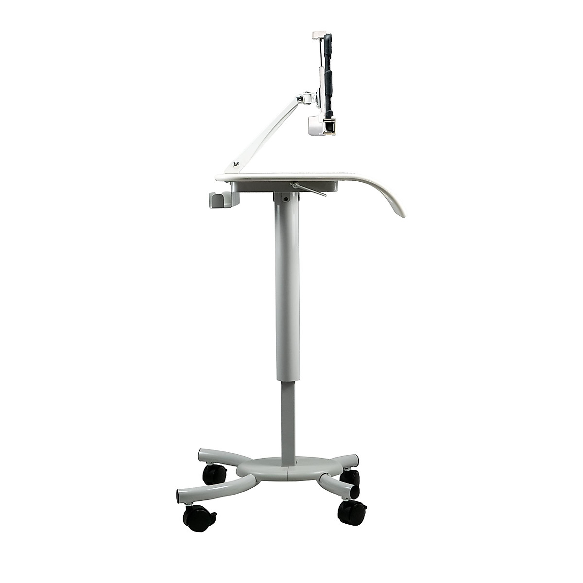 Rolling Medical Workstation – CTA Height Adjustable Mobile Secure Medical Workstation Cart for iPad 10th Gen 10.9" - iPad 7/8/9 Gen 10.2”- iPad Pro 11” - iPad Air 4 - Galaxy Tab S3 - White (QPAD-HRSW)