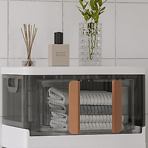 Home-Complete Collapsible Storage Bin - 8.4 Gal Large Capacity Organizer with Lid, Double Doors, and Wheels - Stackable Storage Containers