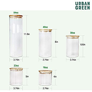 Urban Green Glass Jar with Bamboo Lids, Glass Airtight food Storage Containers, Glass Canister set, Spice Jar, Glass storage containers with lids, Pantry Organization and Storage set of 5