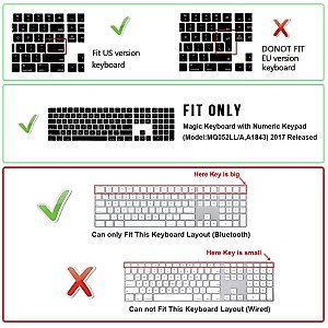 WYGCH Ultra Thin Silicone Full Size Wireless Numeric Keyboard Cover Skin for Mac 2017 Magic Keyboard with Numeric Keypad MQ052LL/A A1843 US Layout,Ombre Purple