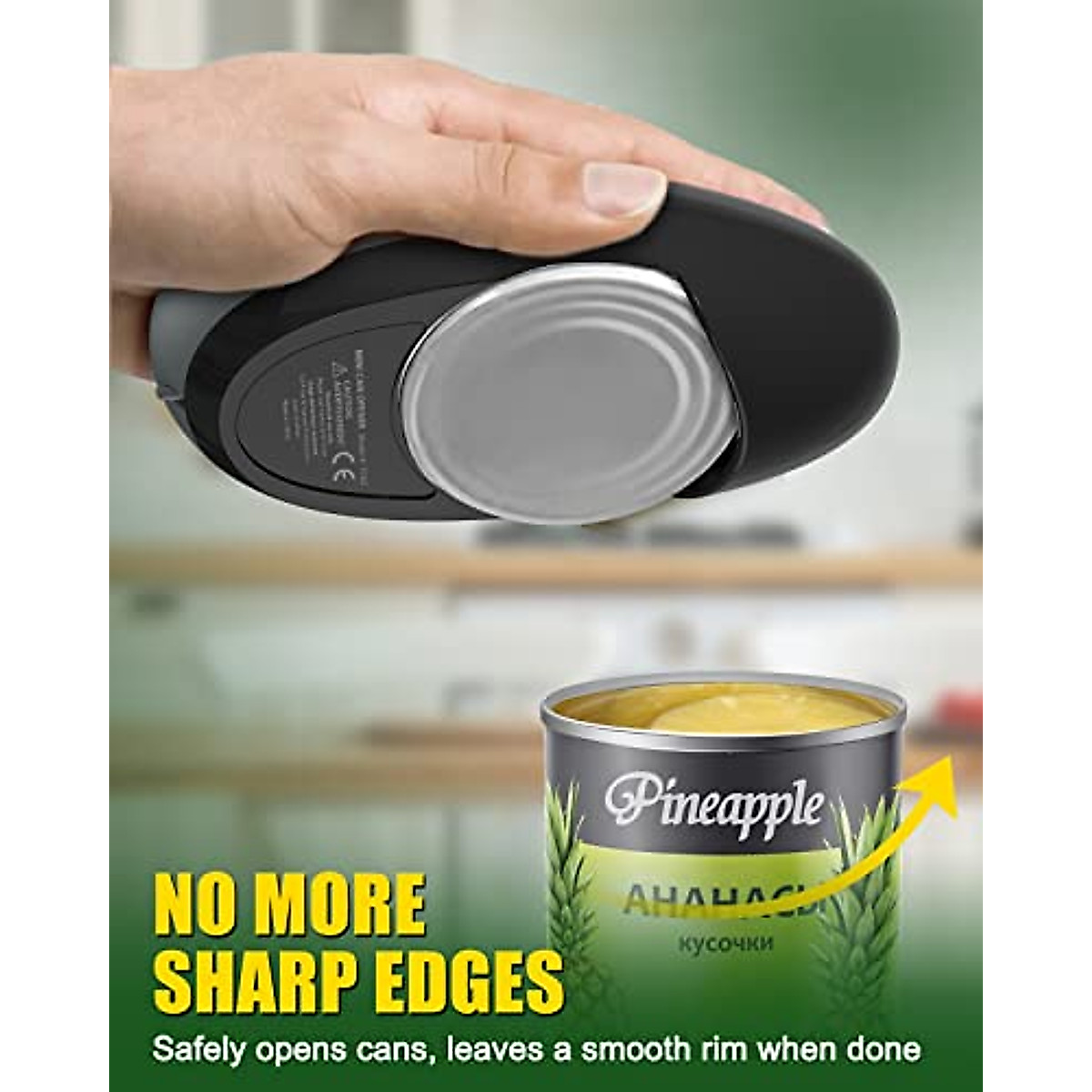 Smooth Edge Food-Safe Electric Can Opener, One-Touch Kitchen Can Opener Opens Almost Most Can Sizes, Good for Senior with Arthritis, Best Gift for Women, Battery Operated and Automatic Can Opener