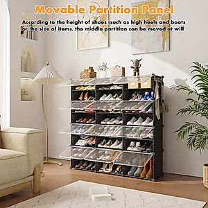 C&AHOME Shoe Rack, 48-Pair 18"x14" Widened Portable Shoe Organizer, 8-Tier Plastic Freestanding Shoe Storage Cabinet, DIY Shoe Shelves with Visualization Doors, 54.6" L × 14.2" W × 56.8" H Black