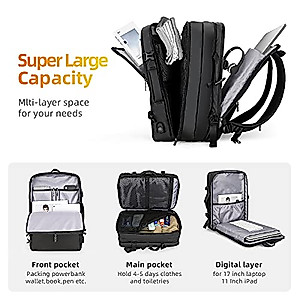 MARK RYDEN Anti-Theft Laptop Backpack, Business Backpack, Waterproof Travel Backpack, Fits 15.6 Inch Laptop for Men, with USB Charger, Black, 17.3, Black, 17.3