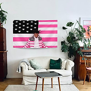 Pink Tape Flag Tapestry Music Album Cover Tapestry Lil Rapper Uzi Pink American Flag Tapestry Wall Hanging Dorm Backdrop Banner Room Flags Home Decor Fans Gift (3x5ft)