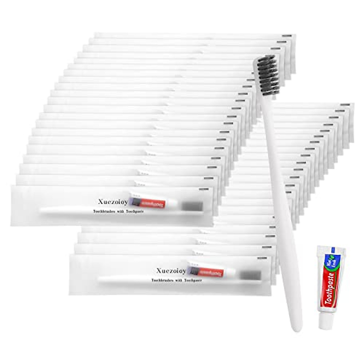Xuezoioy Disposable Toothbrushes with Toothpaste Pack of 30,White Individually Wrapped Disposable Travel Toothbrush Kit in Bulk for Homeless,Nursing Home,Shelter,Hotel,Charity